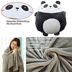 Hofun4U Soft Panda Plush Hugging Pillow 16 Inch, Cute Anime Throw Pillow Stuffed Animal Doll Toy with Coral Fleece Blanket, Girls Boys Gifts for Birthday, Valentine, Christmas, Travel, Holiday