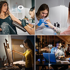 iZELL Reading Light, USB Clamp Lamp for Child Reading Book in Bed at Night, LED Small Desk Lamp with Adjustable Gooseneck Clip on Beside Table for Studying Working Drafting Sewing - 15.8‘’ White