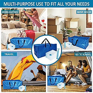 8 Pack Heavy Duty Extra Large Moving Bags with Backpack Straps & Large Vacuum Storage Bags Moving Supply Combo, Moving Totes with Handles & Zippers for Space Saving, Fold Flat, Includes Vacuum Bags
