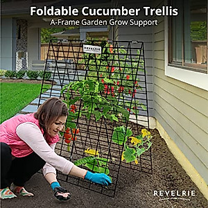 Revelrie 34”WX48”H Frame Trellis for Cucumbers - Foldable Cucumber Trellis for Raised Bed & In-Ground - Steel Climbing Plants Support for Vines, Vegetables - 328 Feet Twist Ties