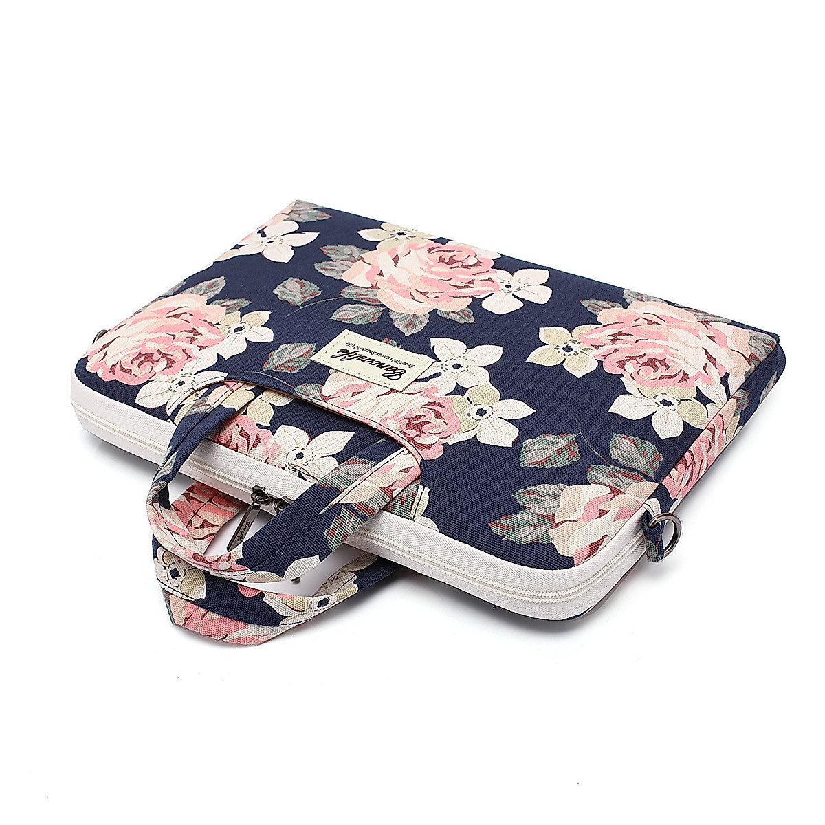 canvaslife White Rose waterproof Patten Canvas Laptop Shoulder Messenger Bag Case Sleeve for 11 Inch 12 Inch 13 Inch Laptop and 11/12/ 13