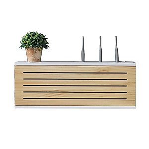 Solid Wood Network Set-top Box Wall Mounted Router Storage Box TV Lower Row Socket Occlusion Box Wireless WiFi Router Shelf (Size : Length 80cm)