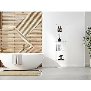 takor Compact Acrylic Ladder Bookshelf, Space-Saving 4-Tier Modern Design for Small Areas, Elegant Acrylic Bookcase for Living Room, Bathroom, Office (9.4" D x 15.7" W x 60.6" H)