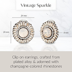 Badgley Mischka Antiqued Finish Round Champagne Rhinestone Clip On Earrings for Women