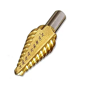Saiper Titanium Step Drill Bit 1/4" to 3/4" (9 Step Sizes) High Speed Steel Triangle Handle Step Drill Bits Drill Holes for Plastic, Aluminum, PV Plate