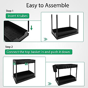 Under Sink Organizers and Storager,Under the Sink Organizer Kitchen Sink Organizer with Hooks, Hanging Cup,2-Tier Multi-purpose Holywarm Under Sink Organize,Bathroom Organizer, 2 Pack