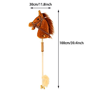 Morytale Stick Hobby Horse Riding Toy, Plush Stick Horse for Toddlers Ages 3+, Horses Ride on Toy Fun Pretend Play with Wooden Wheels and Real Pony Clip-Clop Sounds 39 Inches-Light Brown