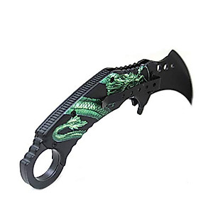 Snake Eye Tactical Everyday Carry Karambit Dragon Etched Ultra Smooth One Hand Opening Folding Pocket Knife - Ideal for Recreational Work Hiking Camping (BGN)