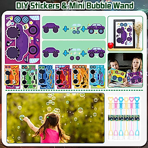 Truck Theme Party Favors Set -98pcs Birthday Party Supplies Kids Multi-Item Favor Packs Included Cups Stickers Thank You Cards DIY Car Stickers Ropes Bubble Wand and Stickers Stamps Keychains Straws