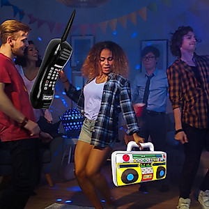 8 Pcs Inflatable Radio Boombox Retro Inflatable Mobile Phone Rock Inflatable Guitar Toy Set,Blow up Props for 80s 90s Party Decorations,Hip Hop Theme Birthday Party Supplies