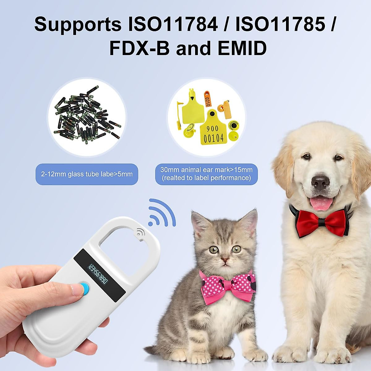 AHANIN Pet Microchip Scanner Rechargeable Universal Microchip Tag Reader 256 Data Storage USB Cable Uploading Data Animal Information Manager for ISO 11784/11785,FDX-B and ID64 RFID EMID (USB 180)