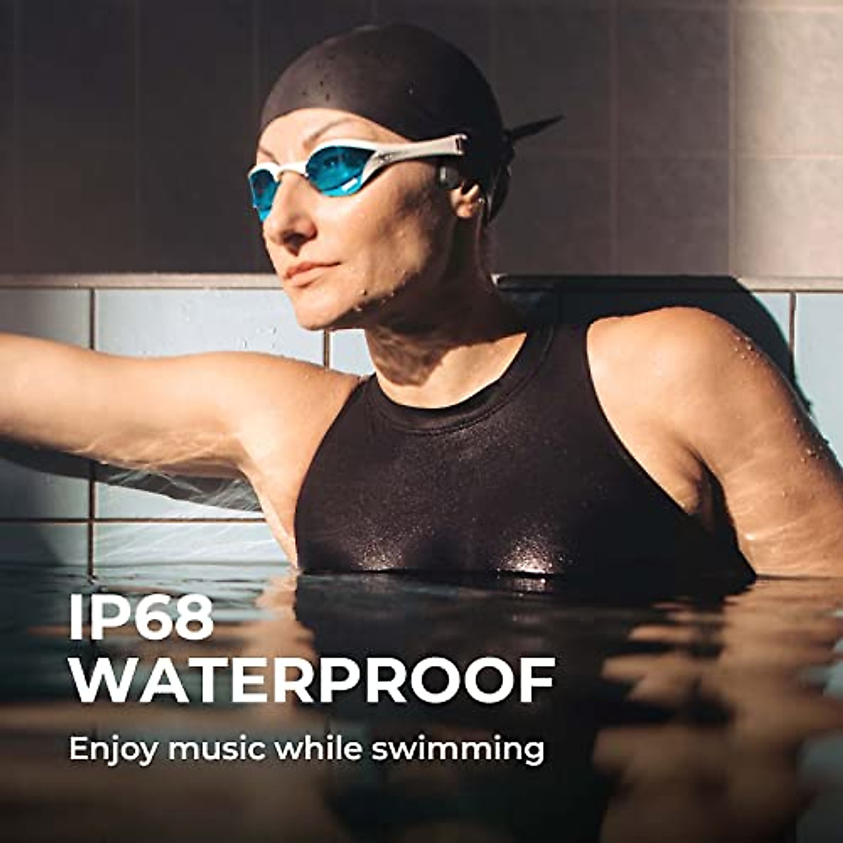 Bone Conduction Headphones, Swimming Headphones Built-in 16GB Memory, MP3 Sports Headphones Waterproof, Bluetooth Earbuds Built in Noise Cancellation Mic, Ultra Light Headphones for Swimming Running