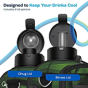 AQUAFIT 64 oz Water Bottle with Time Marker PLUS Carrying Sleeve with Strap - Water Bottle with Strap - Water Bottle with Straw - BPA Free Gym Water Bottle - Big Water Bottle with Handle (Monstera)