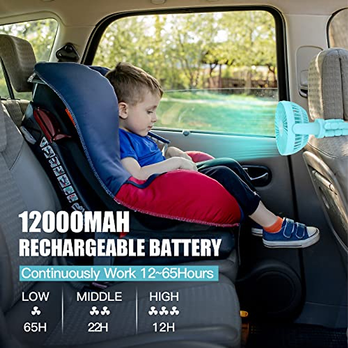 Portable Stroller Fan, Use As Power Bank, 65H 12000mAh Battery Operated Fan Flexible Tripod Baby Car Seat Fan, Personal Mini Handheld/Desk/Small Clip On Fans For Stroller, Carseat, Beach, Bed, Camping