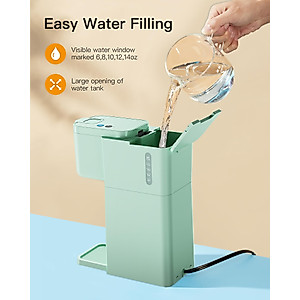 Tastyle Mini Single Cup Coffee Maker, Hot and Iced Coffee Maker for K Cup and Ground, 6 to14 Oz Brew Sizes, with Recipe Book, One Cup Small Pod Coffee Machine for Travel, RV, Dorm and Desk,Green