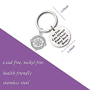 LQRI Compass Key Chain Wanderist Gift So You Can Always Find Your Way Back Home Keychain Travelling Jewelry Inspirational Adventure Gift (sliver)