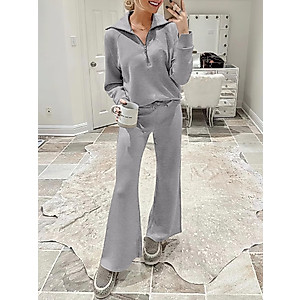 ANRABESS Women 2 Piece Outfits Sweatsuit Oversized Sweatshirt Sweatpants Tracksuit Sweat Lounge Matching Set 2025 Fall Trendy Grey Medium