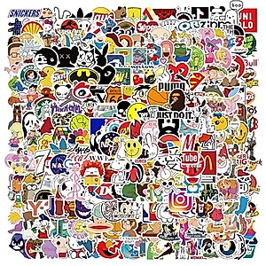 Cool Brand Stickers 300Pcs Stickers for Water Bottles, Waterproof Vinyl Sticker Vintage Anime Stickers Packs for Kids Teens Adults, Mixed Stickers for Laptop, Skateboard, Computer, Luggage, Helmets