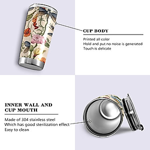 xigua Floral Dragonflies 12oz Tumbler with Lid and Straw, Stainless Steel Vacuum Insulated Coffee Tumbler Cup, Double Wall Travel Mug for Hot and Cold Drinks