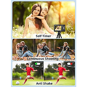 Digital Camera, FHD 1080P Kids Camera 44MP Point and Shoot Digital Cameras with 32GB SD Card, 16X Zoom, Two Batteries, Lanyard, Compact Small Camera for Kids Boys Girls Teens Students Seniors-Black