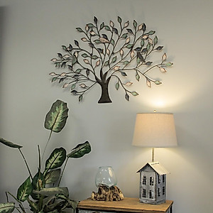 36-inch Tri-Tone Leaves Birds in Branches Metal Tree Wall Décor - Unique Artistic Design for Indoor and Outdoor Use, Easy Installation, Durable Construction, Stunning Tri-Tone Finish