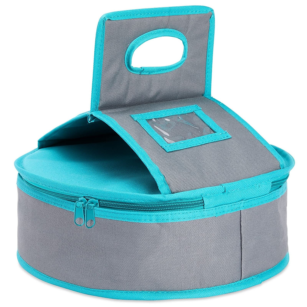 Insulated Round Thermal Casserole Food Carrier for Lunch, Lasagna, Potluck, Picnics, Vacations - Teal and Grey