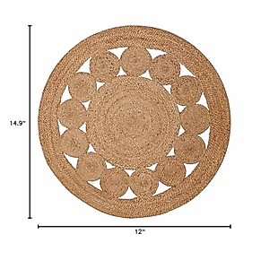 Tepo Round Jute Rug 3 ft, Braided Area Rug for Kitchen, Living Room and Bedroom, 100% Natural Rustic Hand Woven Rug, Round Woven Rug