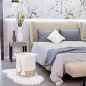 MINTWOOD Design Large 18 x 16 Inches Decorative Woven Cotton Rope Basket, Tall Laundry Basket Hamper, Blanket Basket for Living Room, Storage Baskets with Handles for Toys, Throws, Pillows and Towels