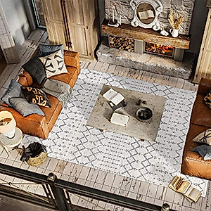 JONATHAN Y MOH101B-5 Moroccan Hype Boho Vintage Diamond 5 ft. x 8 ft. Area-Rug, Bohemian, Southwestern, Casual, Transitional, Pet Friendly, Non Shedding, Stain Resistant, Easy-Washing, Cream/Gray