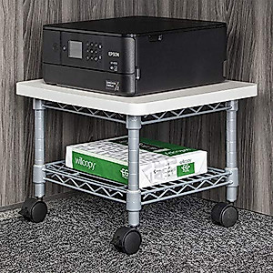Safco Products Under Desk Printer/Fax Stand ,Steel Wire Shelf , Locking Swivel Wheels , Gray Powder Coat Finish , 19"W x 16"D Laminate Top , Easy Assembly
