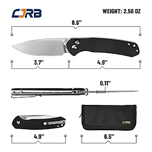 CJRB CUTLERY Pocket Knife Pyrite (J1925L) Button Lock EDC Large Foldable Knife AR-RPM9 Steel Blade and G10 Handle Black Outdoor for Women Men for Gifts