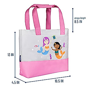 Wildkin Tote Bag for Kids & Adults, Measures 19.5 x 13 x 4.5, Polyester Fabric Travel Tote Bags, Features Two Durable Carrying Handles with Moisture-Resistant Interior Lining (Mermaids)