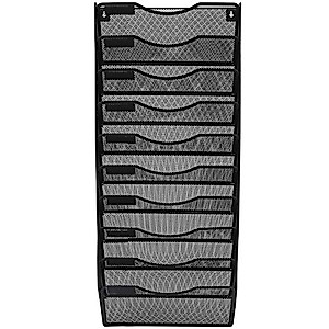 EasyPAG 10 Tier Wall File Organizer Office Mesh Metal Hanging File Folder Holder Magazine Rack, Black