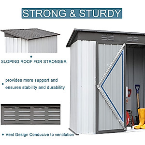 Rophefx 5' x 3' Outdoor Metal Storage Shed, Outside Waterproof Tool Shed, Steel Garden Shed with Single Lockable Door for Backyard, Patio, Lawn, White & Grey