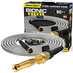Bionic Steel Pro 50 FT Garden Hose with Nozzle, 304 Stainless Steel Metal Water Hose 50Ft, Flexible Hose, Kink Free, Lightweight and Durable, Crush Resistant Fitting, Easy to Coil, 500 PSI 2024 Model