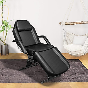 OmySalon Massage Salon Tattoo Chair Esthetician Bed with Beauty Basket, Professional Tattoo Table Salon Spa Equipment for Facial Spa Beauty Eyelash Extensions Barber Waxing Microblading,Black
