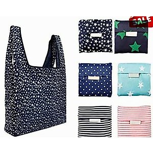 LENJKYYO 6x Reusable Shopping Bag Foldable Shopping Bag Travel Tote Grocery Bags Washable