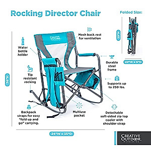 Creative Outdoor Collapsible Folding Rocking Director Chair | Folding Chair for Camping Picnic Beach Patio (Teal/Gray)