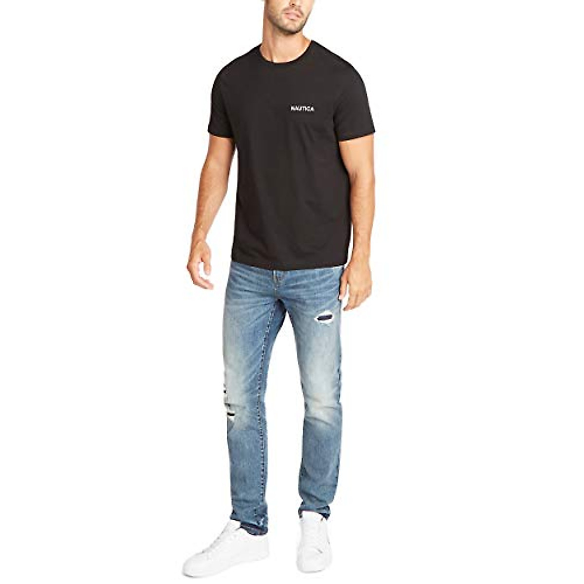 Nautica Men's Short Sleeve Crew Neck T-Shirt, True Black Solid, X-Large