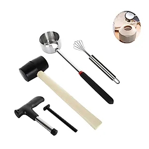 KEXINGTUO Coconut Grater Tool Set for Safe & Easy to Use Opening with Meat Removal Scraper,Rubber Hammer,Hole Maker Puncher Young Coconut Stainless Opener Kit