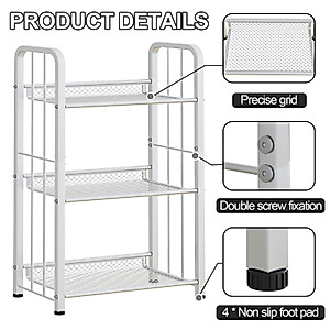 Azheruol Bookshelf Storage Shelf Bookcase Freestanding Storage Stand Book Organizer for Living Room, Bedroom, Kitchen, Rust Resistance,Easy Assembly Multi-Functional Organizer(3 Tiers,White)