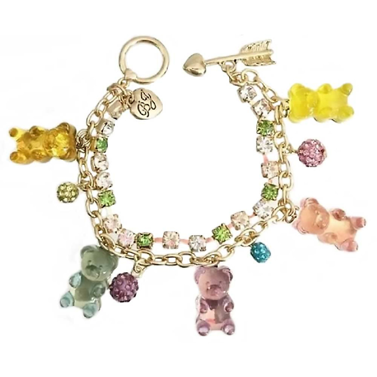 Betsey Johnson Gold-Tone Crystal Pastel Gummy Bears Charms Bracelet