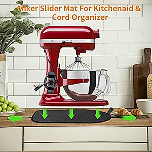 Sliding Mat for Kitchenaid Mixer with 2 Black Cord Organizers, Mover Slider Mat Pad for 5-8 Qt Bowl-Lift Stand Mixer, Kitchen Appliance Slider Mat Compatible with Professional 600 Stand Mixer