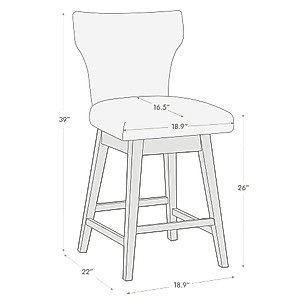 Watson & Whitely 360° Swivel Barstools Set of 2 for Kitchen Island, Easy to Clean Fabric Upholstered Counter Height Bar Stool with Back and Solid Wood Legs, 26" H Seat, White (Multi-Colored)