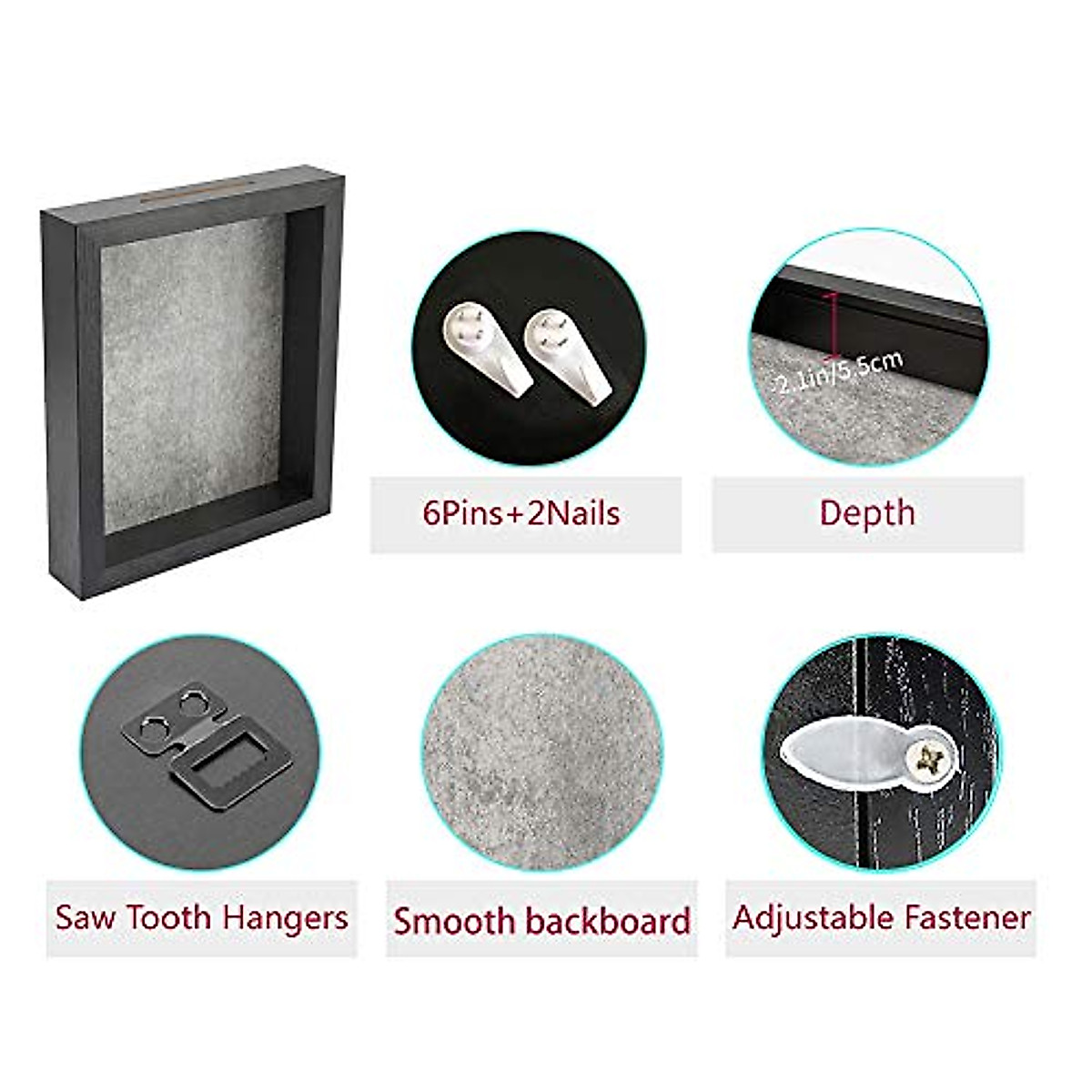 ShadowBox Display Case Bundle | 8x8 Black Shadow Box Frame & 8x10 Top Loading Black Shadow Box with Industrial White Backboard