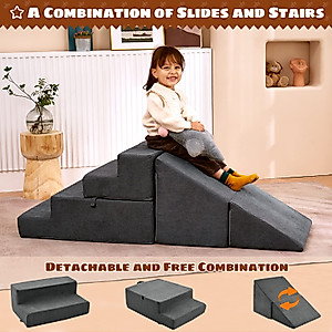 Jela Toddler Climbing Toys Indoor Playset, Safe Soft Foam Climbing Blocks with Slide Stairs, Climbing Toys for Toddlers 1-3 Climb and Crawl, Soft Couch Slide