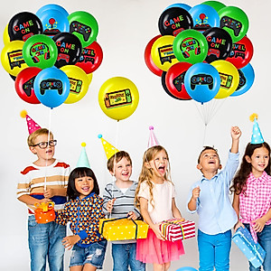 Zomiboo 45 Pieces Video Game Latex Balloons, 12 Inch Gaming Gamer Birthday Party Decorations for Kids' Party Boys Video Game Party Game Night Party Game on Party Level Up Party Supplies, Blue,green