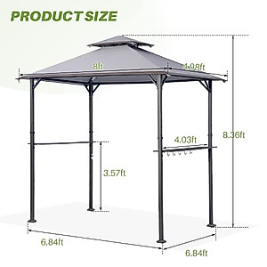 Easylee 8' x 5' Grill Gazebo for Outdoor BBQ, Steel Frame Gazebo with LED Lights and Hook, Double Tiered Barbecue Canopy Tent (Dark Grey)