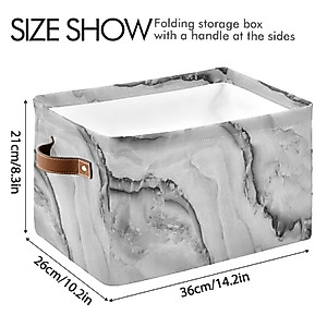 FZDXZJJ Chic Marble Storage Basket Bins, Modern White Gray Decorative Baskets Storage Box Collapsible Storage Cubes Organizer with Handles for Nursery Shelf Closet Office Home Bedroom, 2 Pack