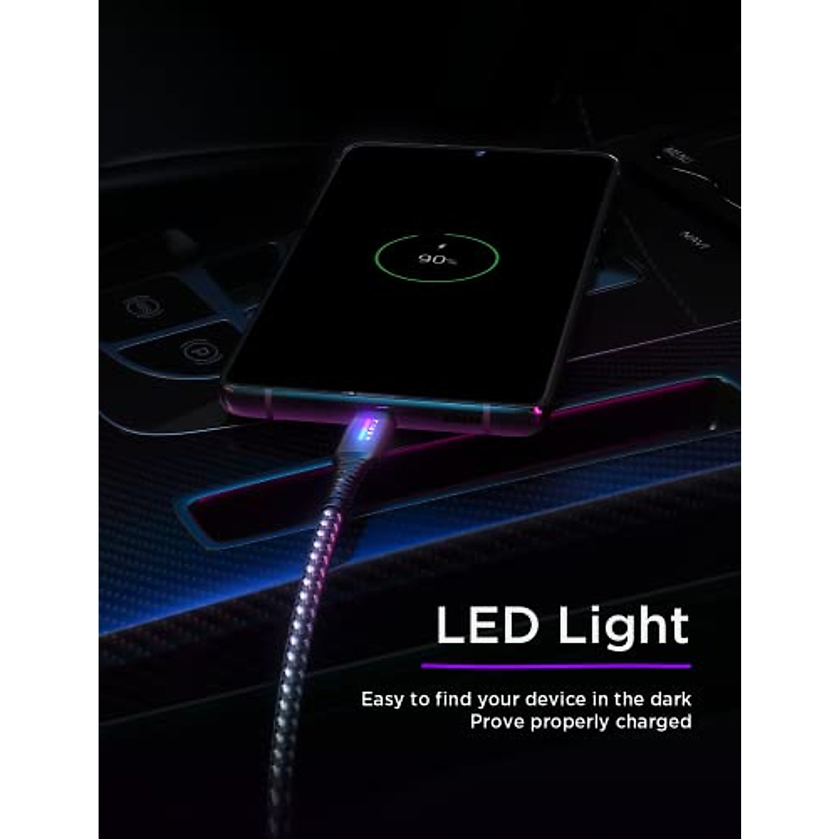 LISEN 3.2A USB C Cable Fast Charger [2 Pack/6.6FT], USB A to USB C Charger Cable Fast Charging Cord with LED Light and Rubber-Sleeved SR Compatible with Samsung Galaxy S20/S10/S9/Note 10/9